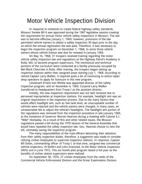 Motor Vehicle Inspection Division - State Highway Patrol