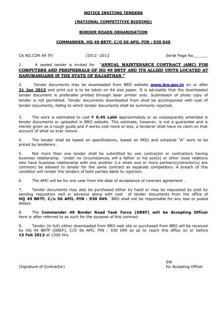 annual maintenance contract (amc) for computers and ... - Bro.nic.in