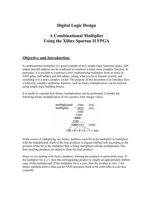 Digital Logic Design A Combinational Multiplier Using the Xilinx ...