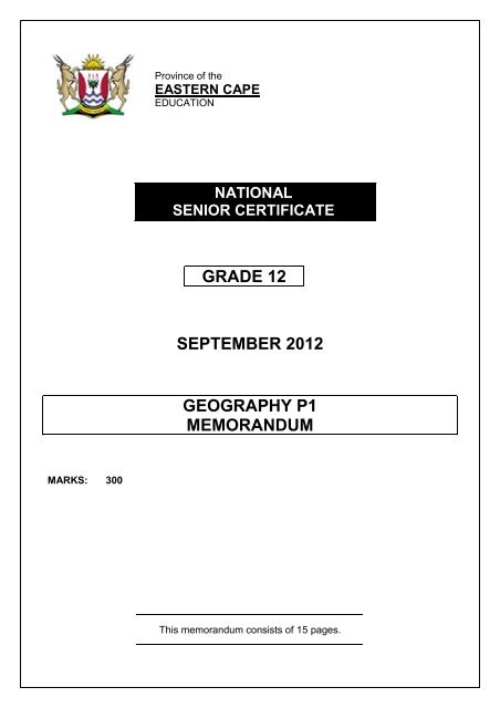 GRADE 12 SEPTEMBER 2012 GEOGRAPHY P1 ... - Ecexams.co.za