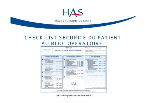 CHECK-LIST SECURITE DU PATIENT AU BLOC OPERATOIRE