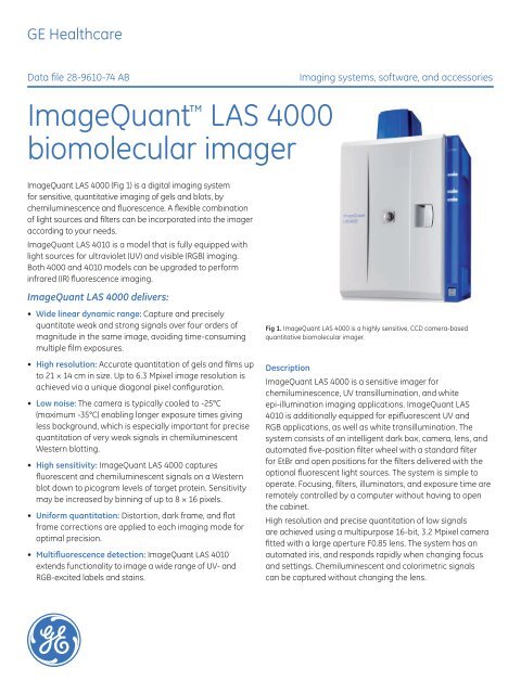 ImageQuantâ„¢ LAS 4000 biomolecular imager - GE Healthcare Life ...