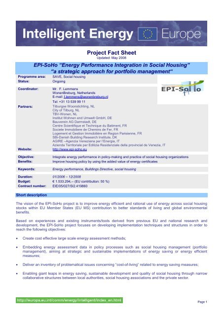 Project Fact Sheet - Epi-Soho