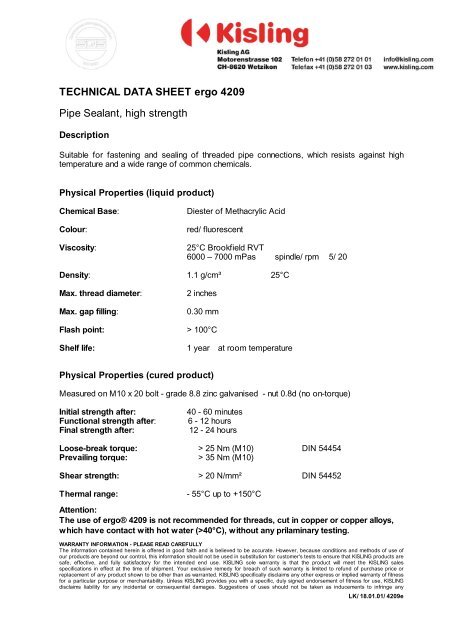 TECHNICAL DATA SHEET ergo 4209 Pipe Sealant ... - Maagtechnic