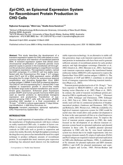 Epi-Cho, an episomal expression system for recombinant protein ...