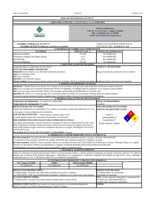 HOJA DE SEGURIDAD: EUCON 37 1. IDENTIFICACIÃ N DE ... - Qsi