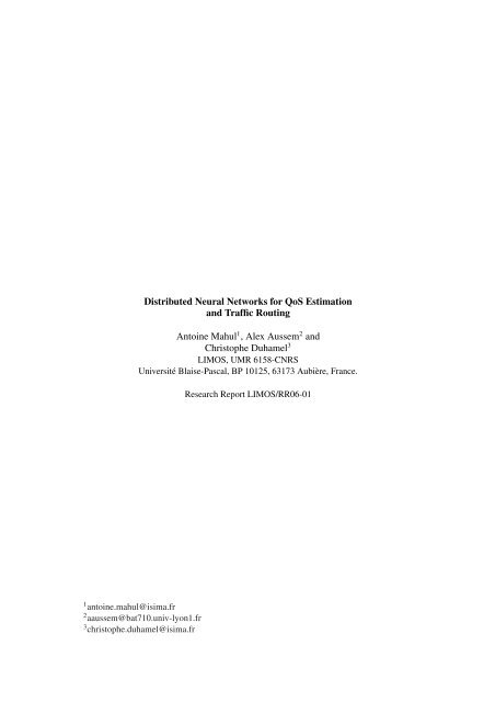Distributed Neural Networks For Qos Estimation And Traffic Isima