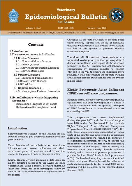 Veterinary Epidemiological Bulletin Sri Lanka - One Health Initiative