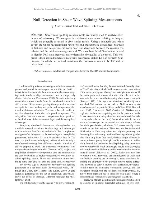 Null Detection In Shear Wave Splitting Measurements