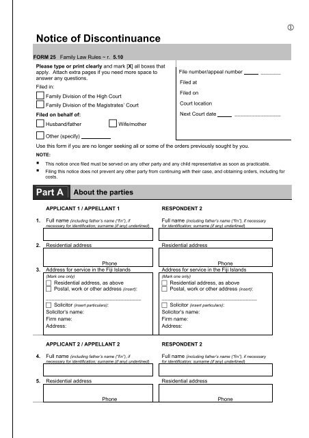 Form 25 Notice of Discontinuance - Judiciary Fiji