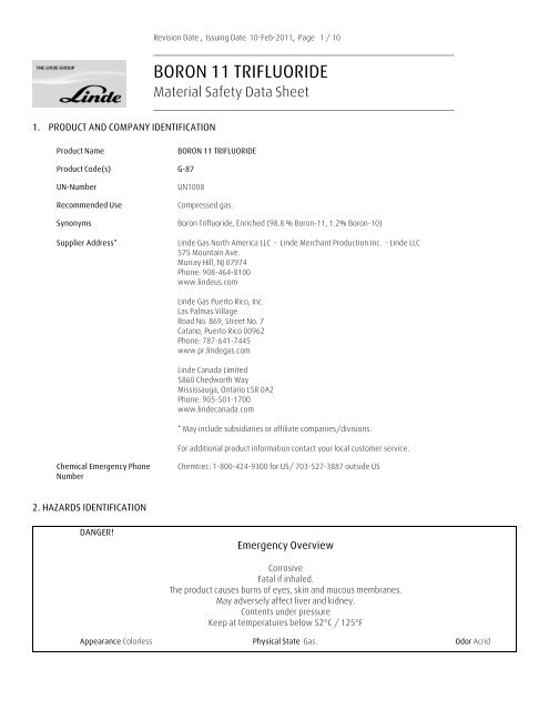 BORON 11 TRIFLUORIDE - (MSDS) - Linde Gases