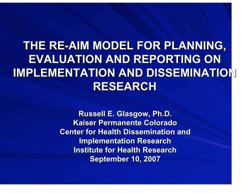 The Re Aim Model For Planning Evaluation And Reporting On