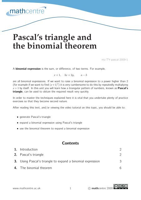 Pascal's triangle and the binomial theorem