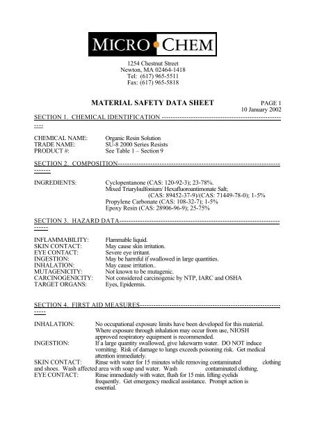 Microchem SU-8 2000 series