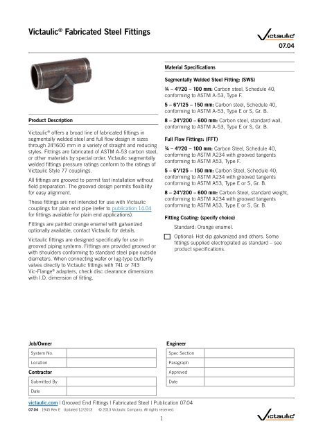 fabricated steel fittings 07.04 - Victaulic