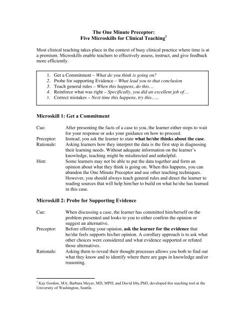 The One Minute Preceptor: Five Microskills for Clinical Teaching1 ...