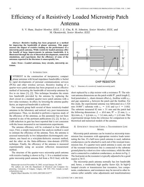 Efficiency of a resistively loaded microstrip patch ... - IEEE Xplore
