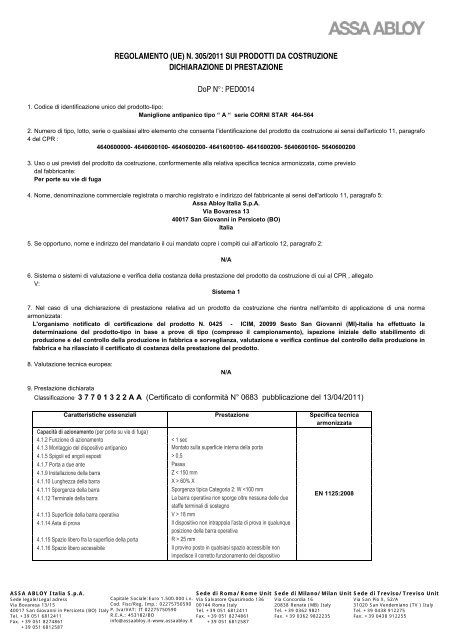 DoP PED0014 CORNI STAR 464-564 EN 1125_ita.pdf - ASSA ABLOY