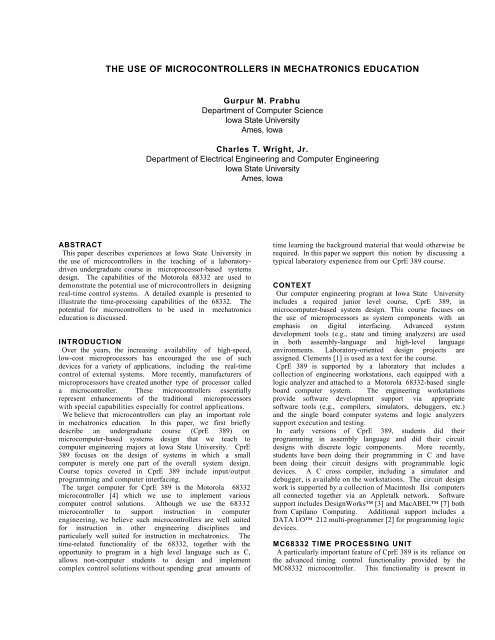 The Use of Microcontrollers in Mechatronics... - Biosystems & Ag ...