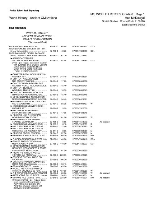 Holt McDougal World History: Ancient Civilizations, Florida Ed., 2013
