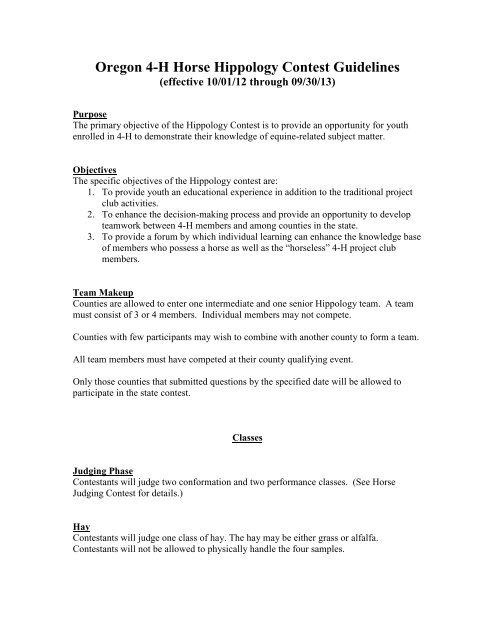 Oregon 4-H Horse Hippology Contest Guidelines - Oregon State 4-H