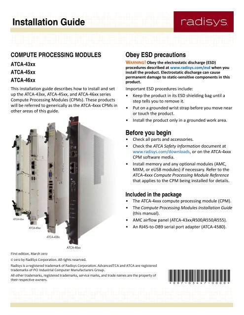ATCA-4xxx Compute Processing Modules Installation Guide - Radisys