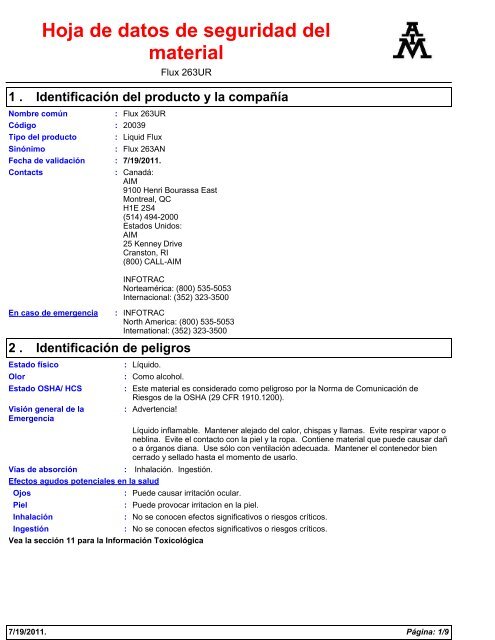 MSDS - NC263UR sp - AIM Solder