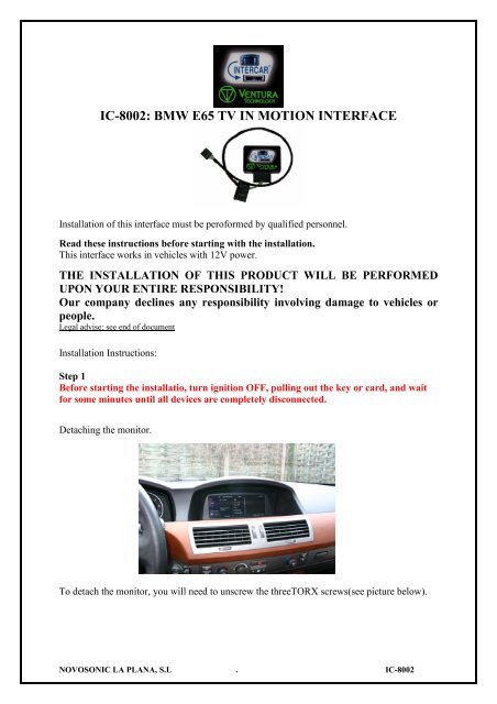 IC-8002: BMW E65 TV IN MOTION INTERFACE - Novosonic
