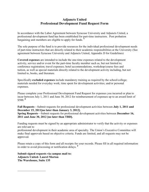 Adjuncts United Professional Development Fund Request Form