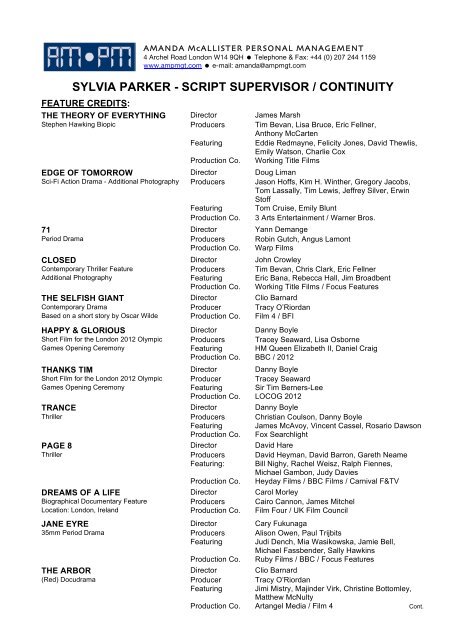 sylvia parker - script supervisor / continuity - Ampmgt.com