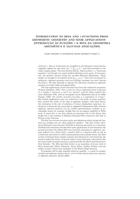 introduction to zeta and l-functions from arithmetic geometry and ... introduction to zeta and l-functions from arithmetic geometry and ...