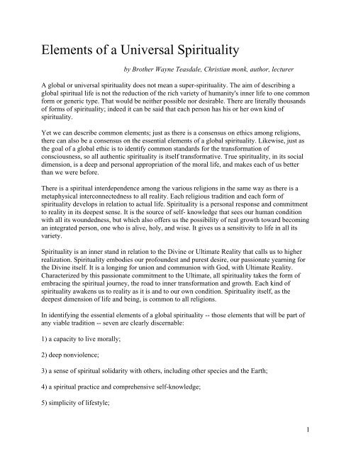 Elements of a Universal Spirituality