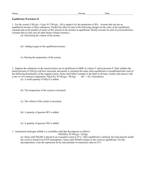 Equilibrium Worksheet Chemical Equilibrium MCQs For XI Chemistry