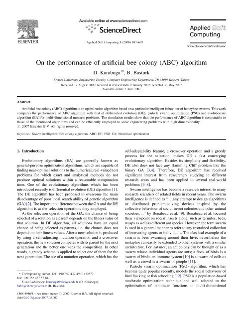 On The Performance Of Artificial Bee Colony Abc Algorithm