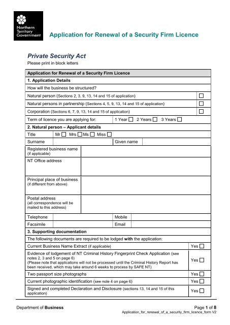 Application for Renewal of a Security Firm Licence - Department of ...