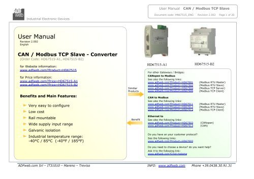 CAN / Modbus TCP Slave - ADFweb