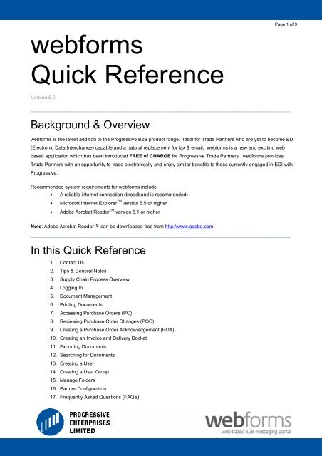 'webforms' quick reference guide