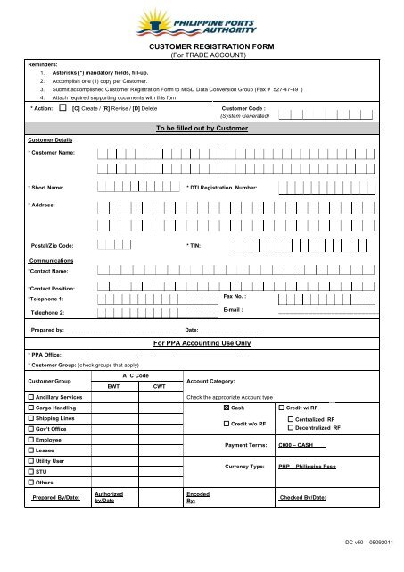 CUSTOMER REGISTRATION FORM - Philippine Ports Authority CUSTOMER REGISTRATION FORM - Philippine Ports Authority