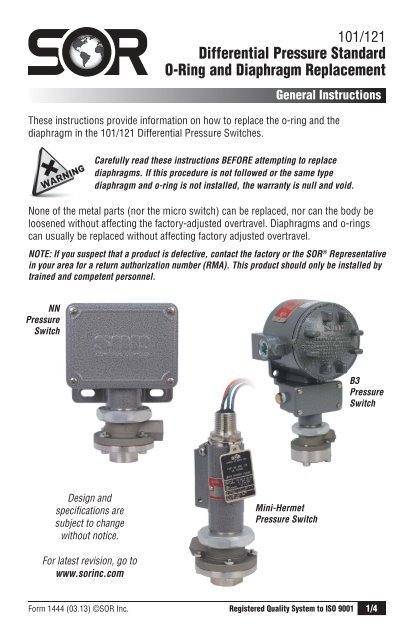 101-121 Differential Pressure Switches O-Ring ... - SOR Inc.