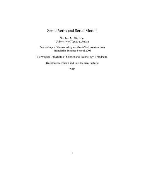 Serial Verbs and Serial Motion - Index of