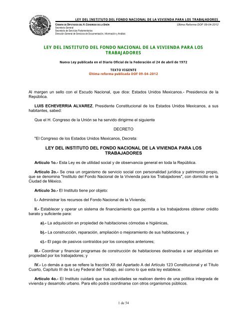 Ley del Instituto del Fondo Nacional de la Vivienda para ... - Infonavit