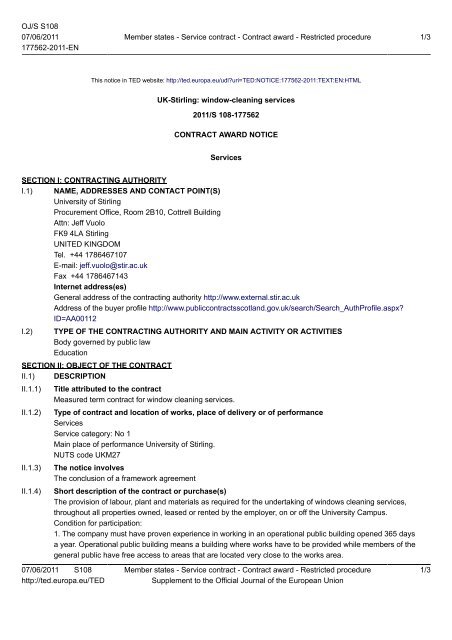 Window Cleaning Contract Award Notice