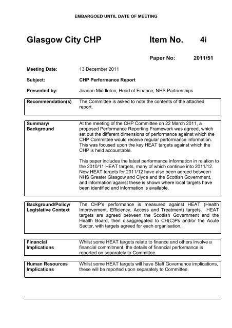 CHP Performance Report - NHS Greater Glasgow and Clyde