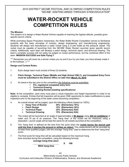 water-rocket vehicle competition rules - the Science Home Page