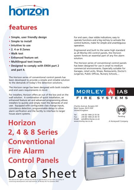 Horizon 2, 4 & 8 Series Conventional Fire Alarm Control Panels