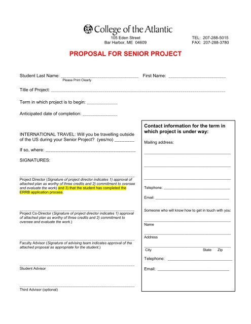 Senior Project Proposal Form and Guidelines