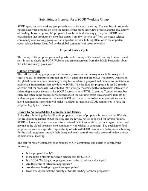 Submitting a Proposal for a SCOR Working Group