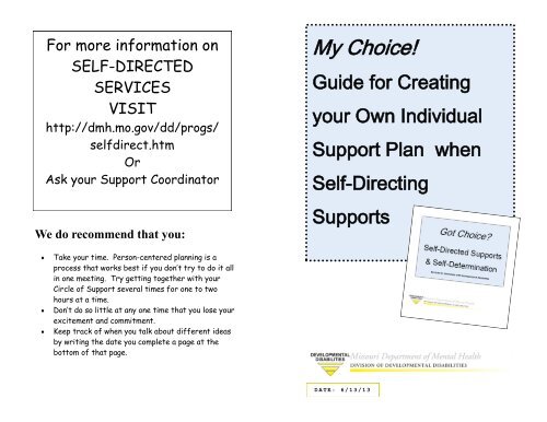 My Choice!: Guide for Creating your Own Individual Support Plan ...