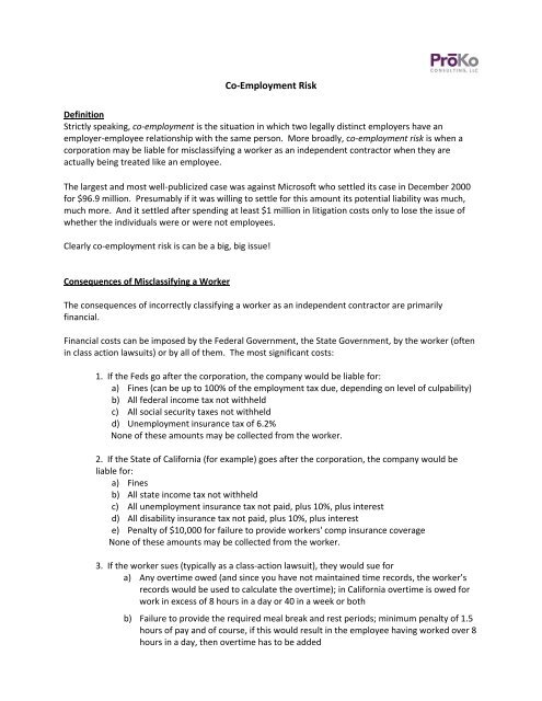 Co-Employment Risk - PrÅ Ko Consulting