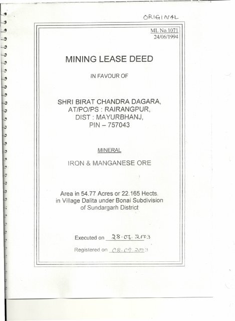 MINING LEASE DEED